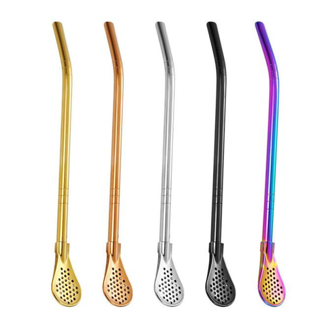 Detachable Straw 304 Stainless Steel Straw Spoon Mate Tea Filter Straws