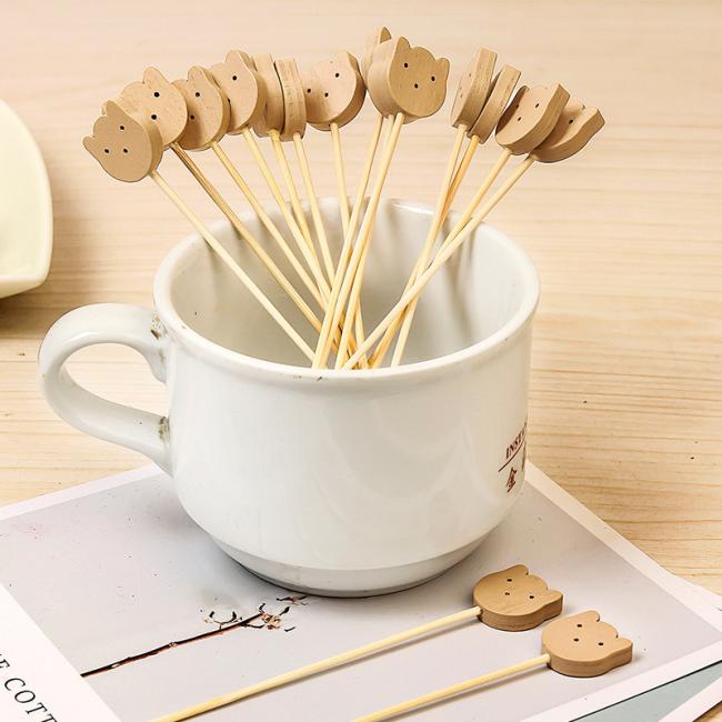 100 PCS/Pack Wooden Cat Fork Bamboo Skewers Cute Disposable Fruit Skewers Fashionable Decorative Snack Manufacturers Wholesale