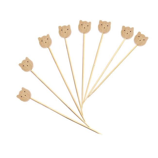 100 PCS/Pack Wooden Cat Fork Bamboo Skewers Cute Disposable Fruit Skewers Fashionable Decorative Snack Manufacturers Wholesale