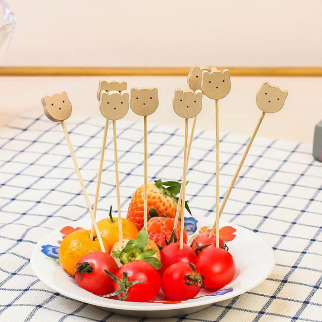 100 PCS/Pack Wooden Cat Fork Bamboo Skewers Cute Disposable Fruit Skewers Fashionable Decorative Snack Manufacturers Wholesale