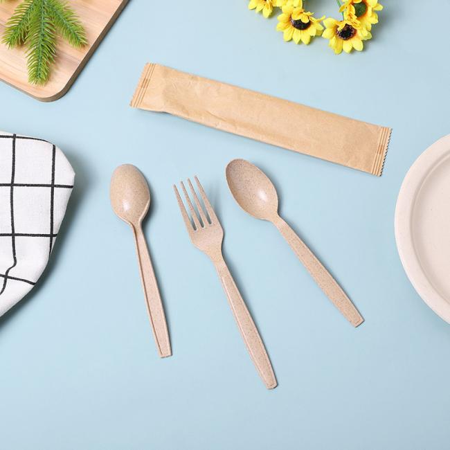 Eco Friendly Disposable Wheat Straw Knife Fork Spoon Biodegradable Tableware