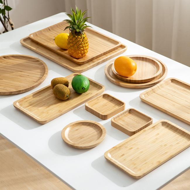 Bamboo Tray Japanese Wooden Tray Rectangular Simple Tea Tray Household Water Cup Tray Wooden End Plate Barbecue Tray Custom