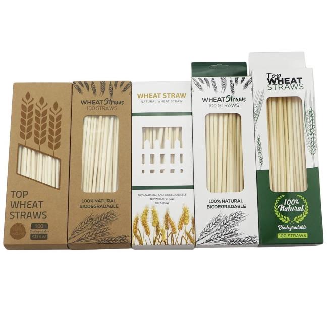 Eco Friendly Paper Box Pack 100% Natural Drinking Straws Drink Accessories, Bar Accessories Smooth Edge Wheat Straws