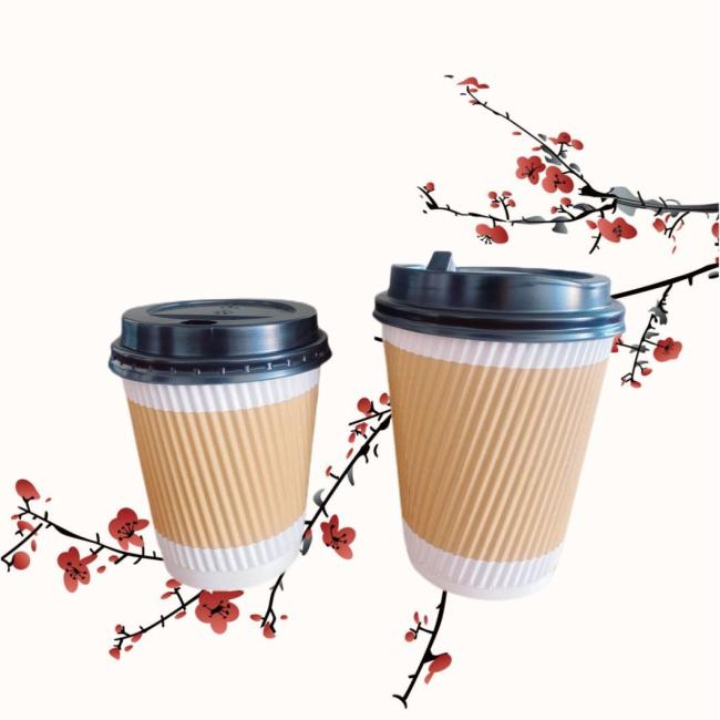 Low Price 8-12oz Ripple Wall Custom Logo Printed Double Wall with Lid Paper Cup
