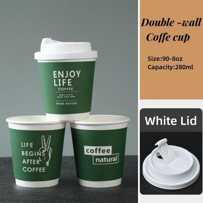 Disposable Eco Friendly Double -Wall Paper coffee Cup with Lid