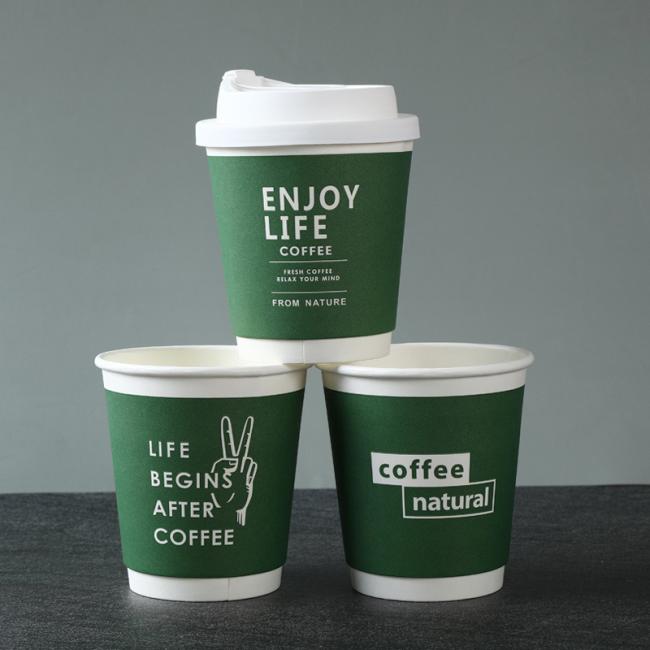 Disposable Eco Friendly Double -Wall Paper coffee Cup with Lid