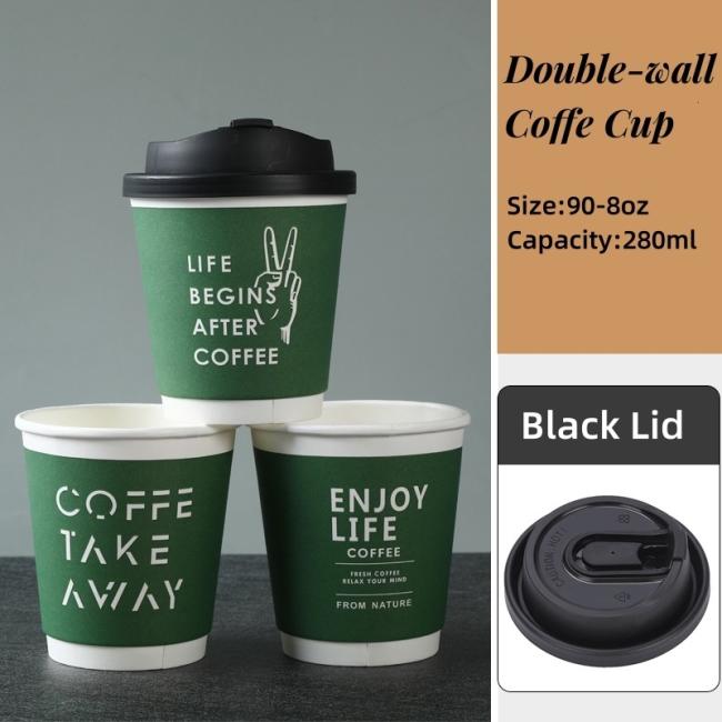 Disposable Eco Friendly Double -Wall Paper coffee Cup with Lid