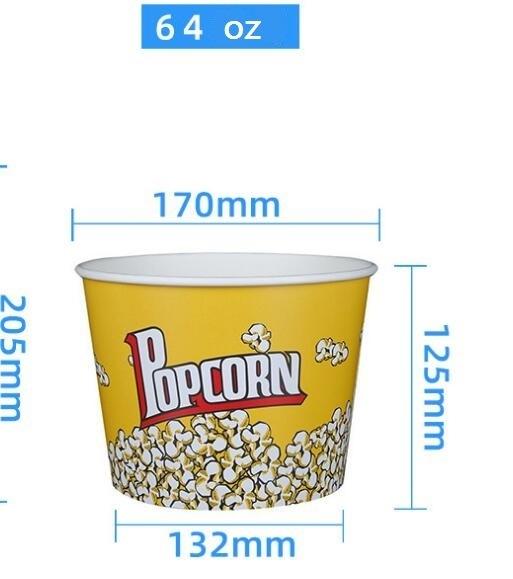 Disposable 64oz Popcorn Paper Bucket Take Away Food Grade Popcorn Cup/Bucket