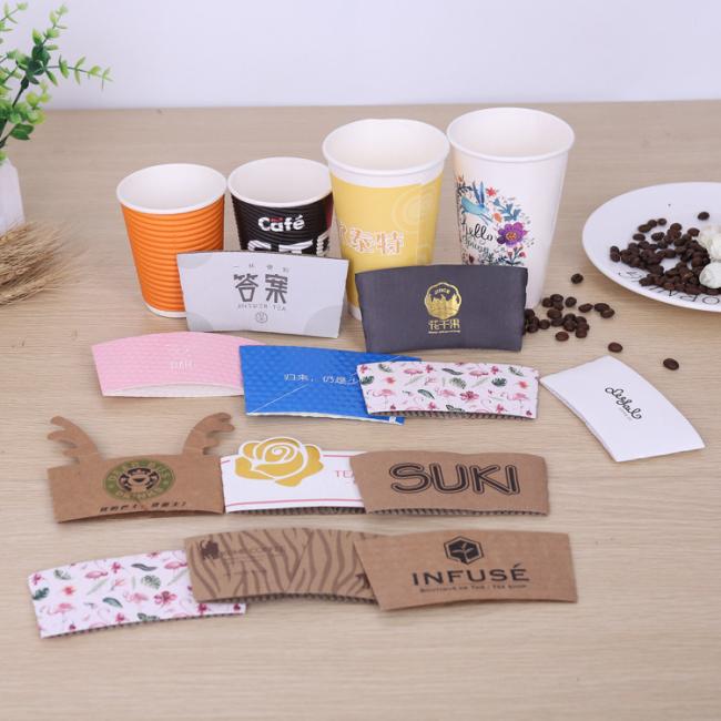 New Style Paper Cup Sleeve Fits 10/12/20/24 Oz Custom Paper Coffee Cup Sleeves