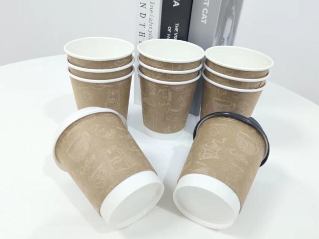 Disposable Customer Printing Coffee Cup Double-Layer260g +18 PE +250g Kraft Paper Cup with Lid