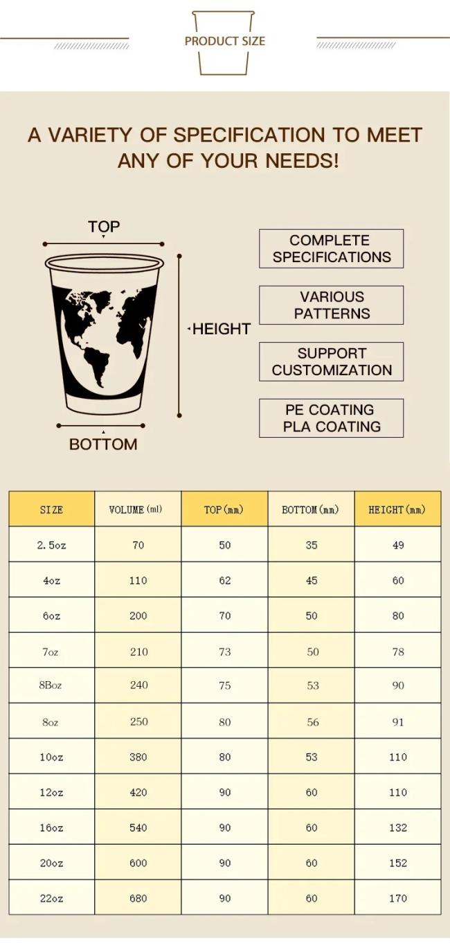 8oz 12oz Disposable Custom Logo Hot Coffee Paper Cup with PS Lid