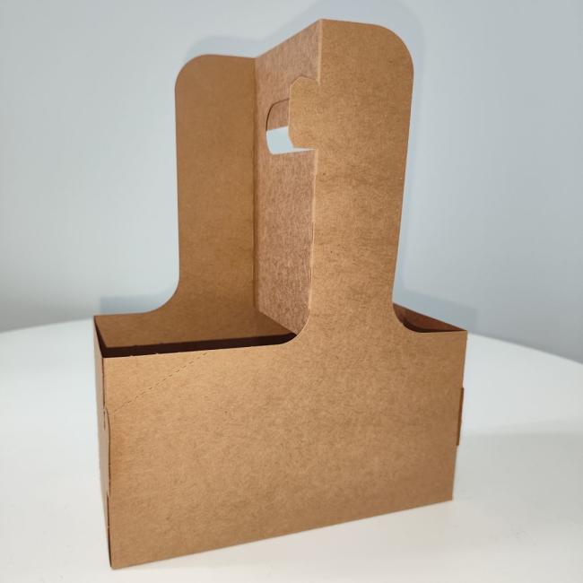 Packaging and Printing Food Container Kraft Drink Carrier for Delivery 2cup Holder