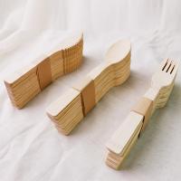 China Biodegradable Bamboo Tableware Set Disposable Fork Spoon Knife 14cm 17cm Custom Logo for sale