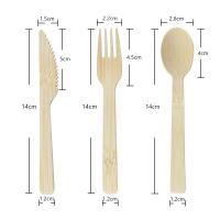 China Biodegradable Bamboo Tableware Set Disposable Fork Spoon Knife 14cm 17cm Custom Logo for sale