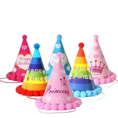 Cina Disegno cappelli di compleanno cartoni animati di colore carta accessori di festa per bambini e adulti in vendita