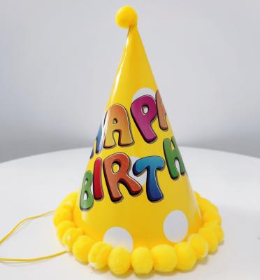 China Spring Children's Birthday Party Hat with Cartoon Cake Design and Elastic Pet Cap for sale