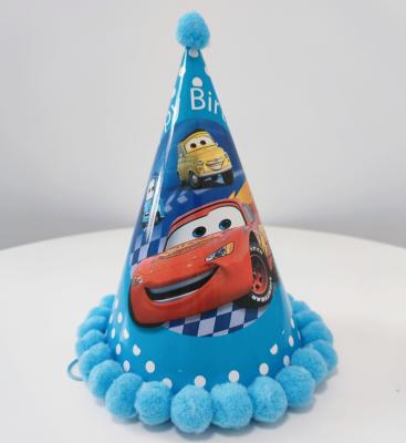 China Spring Children's Birthday Party Hat with Cartoon Cake Design and Elastic Pet Cap for sale