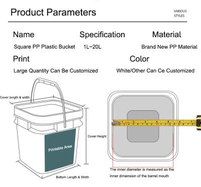China Plastic Square Bucket with Handle 1L-25L Square White Bucket Customization for sale