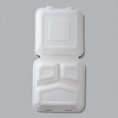 China Eco-Friendly Take Out Food Container with 3 Compartments Made from Sugarcane Pulp for sale