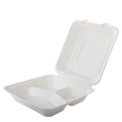 China Eco-Friendly Take Out Food Container with 3 Compartments Made from Sugarcane Pulp for sale