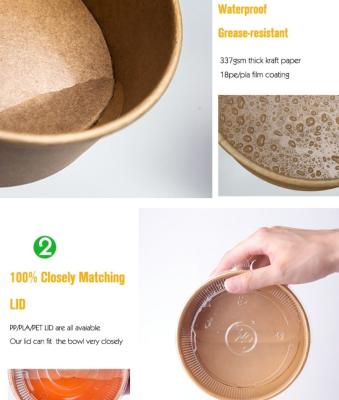 China Versatile 1100ml 165*145*65 mm Paper Bowl for Salad/ Noodles/ Hot Soup Regular Supply for sale