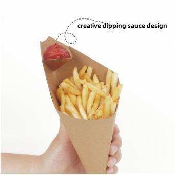 China Customized Foldable Take Away Paper Cone Box for Popular Chips Oil Proof Bag Included for sale