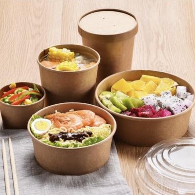 Cina Tazza per l'insalata a base di carta kraft usa e getta personalizzata con logo in multi colori riciclabile in vendita