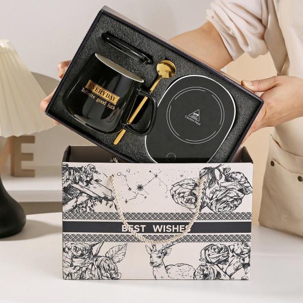 Quality 55 Degree Porcelain Coffee Tea Cups with Customizable Logo and USB Charging for sale