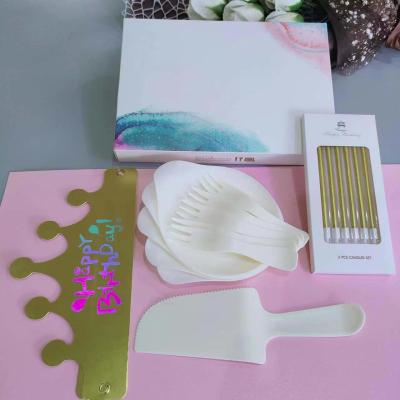China Cake Cutlery Suit Plastic Disposable Knife Fork Plate Set for Cake Knife Plate and Fork for sale