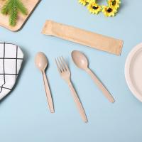 China Eco Friendly Biodegradable Wheat Straw Knife Fork Spoon Tableware 14cm 18cm Disposable for sale