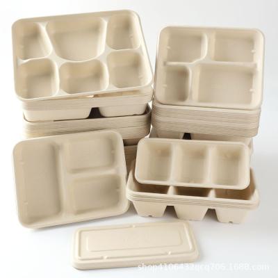 China 100% Compostable Disposable Take out 3 Compartment Square Food Paper Containers Made for sale