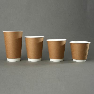 China Cup with Lid Double Wall Kraft Paper Disposable Customized Design Full Size Coffee Cup for sale
