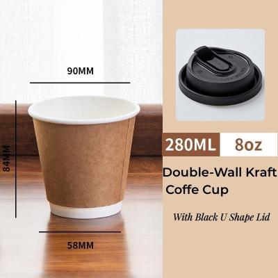 China Cup with Lid Double Wall Kraft Paper Disposable Customized Design Full Size Coffee Cup for sale
