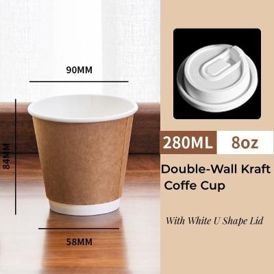 China Cup with Lid Double Wall Kraft Paper Disposable Customized Design Full Size Coffee Cup for sale