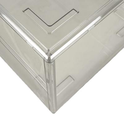 China Custom Logo Clear Acrylic Magnetic Shoe Box Foldable Transparent Drop Front Stackable Sneaker Organizer for sale