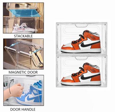 China Custom Transparent Plastic Sneaker Stackable Shoe Storage Boxes Drop Front Acrylic Drawer Type Magnetic Clear Shoe Box for sale