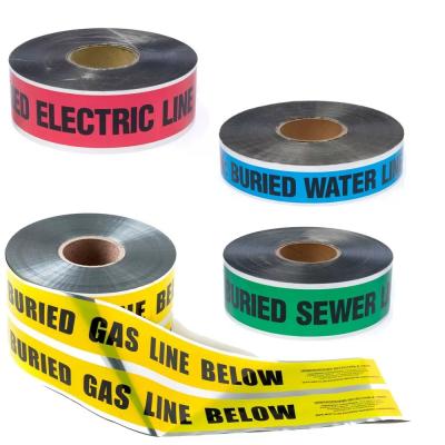 China Custom Printed Logo Underground Detectable Aluminium Foil Coated PE Warning Tape for sale