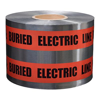 China Custom Printed Logo Underground Detectable Tape Laminated PET/ Foil/Polyethylene Mixture Roll Colorful Non-adhesive Warning Tape for sale