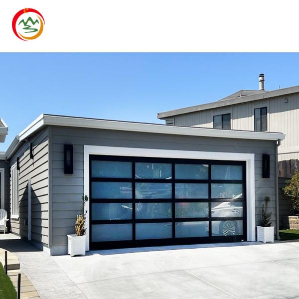 Quality High Quality Modern Style Automatic Black Frame Garage Door Tempered Glass Reflective Black Color Home Use Including Motor for sale
