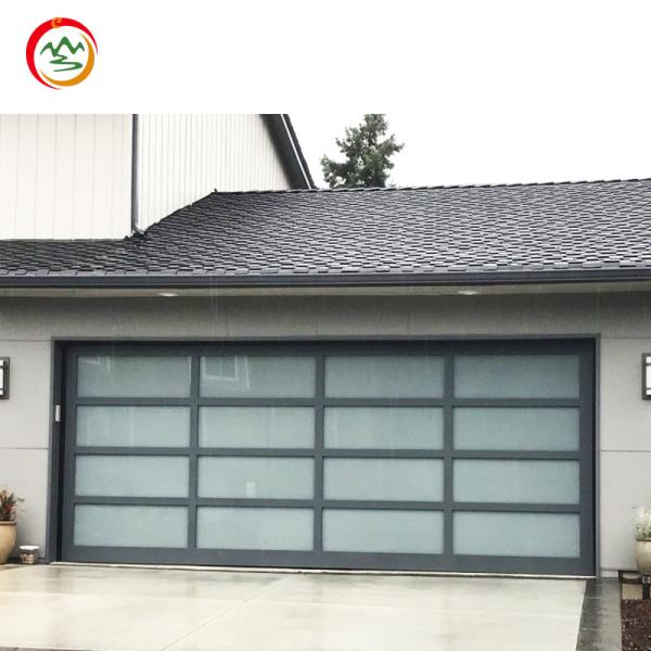 Quality Modern Frosted Glass Garage Door Anti-Theft Features New Black Aluminum Alloy Section Panel Automatic Open Style Home Use Motor for sale