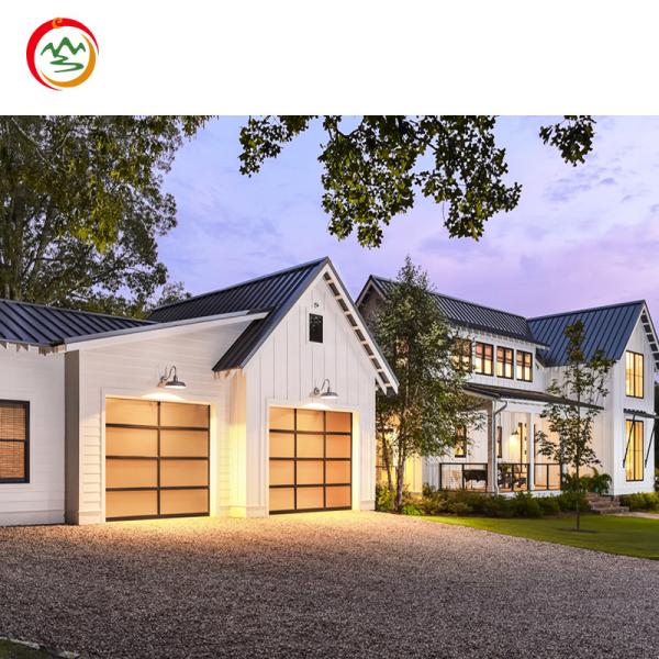 Quality Modern Automatic Frosted Glass Double Sectional Garage Low Price Residential Steel Black Aluminum Benefit Black Aluminum Benefit for sale