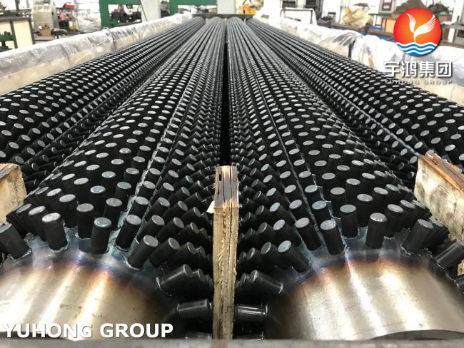 Studded fin tube technical diagram showing detailed specifications and dimensions
