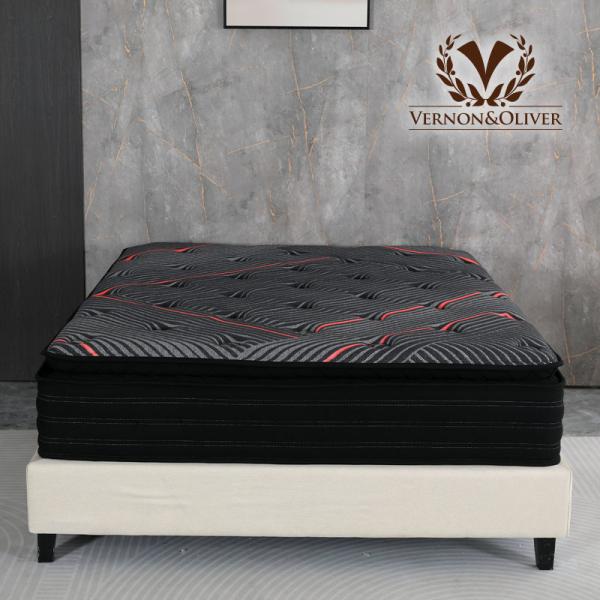 Quality pillow top art pattern pocket spring mattress dark gray knitted MDI latex like foam 12in for sale