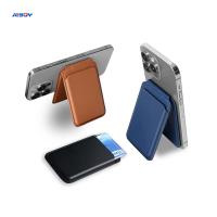 Quality Customized Real Leather Magsafe Wallet With Adjustable Stand Embossed Logo for sale