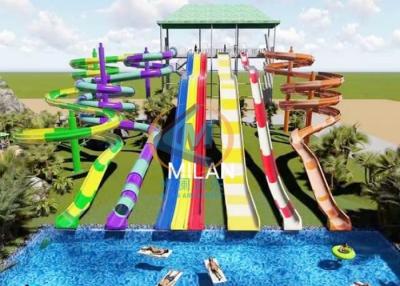 China 8-10mm Fiberglass Thickness Water Amusement Park Equipment Aquatic Slide Group For Leisure for sale