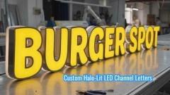 Custom Halo-Lit LED Channel Letters for Burger Spot | Factory Production