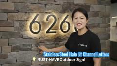 Custom Stainless Steel LED Halo Lit Channel Letters - Backlit Metal Signs for Exterior Wall