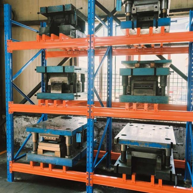 Industrial racking system in blue color