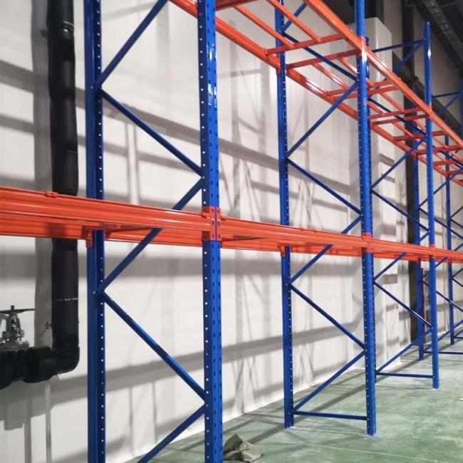 Heavy-duty steel storage rack in warehouse
