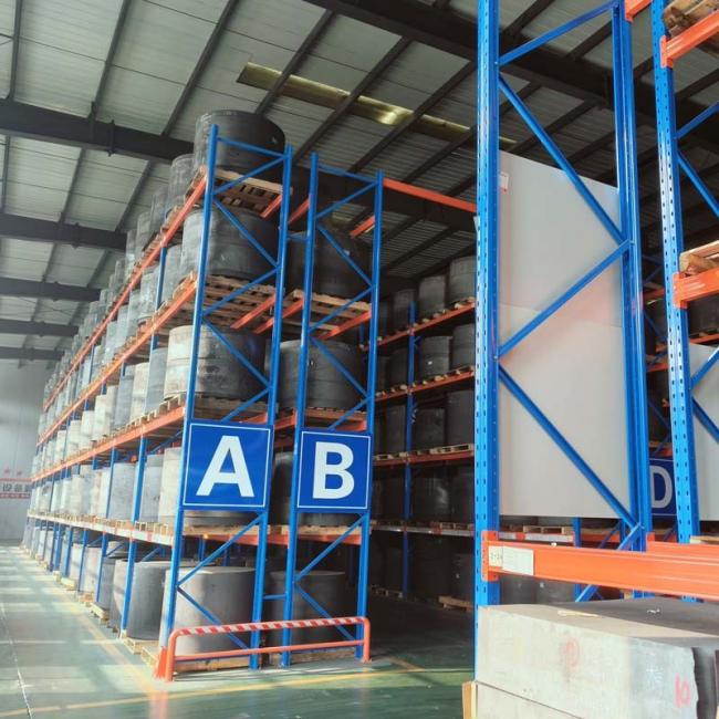 Powder-coated pallet rack in blue color